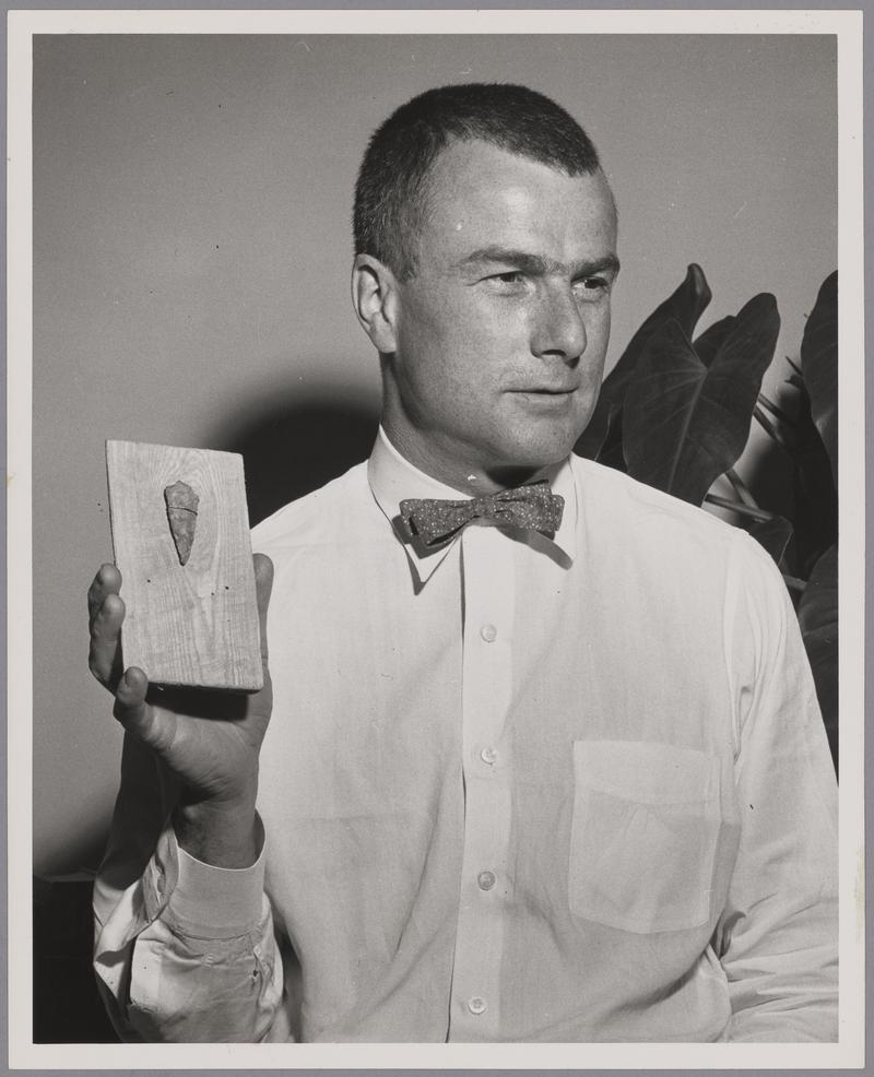 Eugene Randolph Chamberlain with arrowhead, circa 1958 | MIT Museum