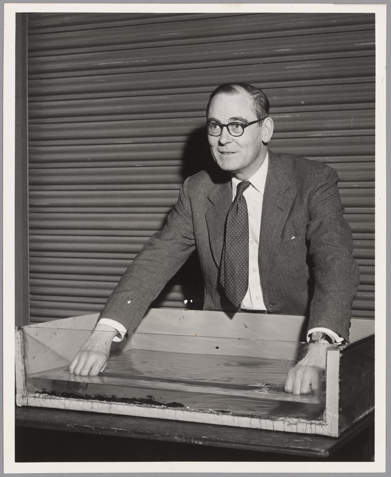 William R. Hawthorne with oil tanker model, 1958 | MIT Museum