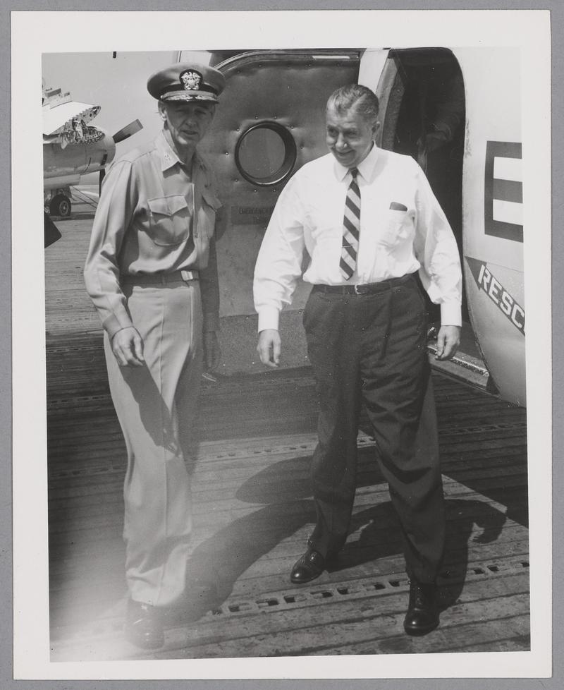 James Rhyne Killian and John S. Thach on USS Valley Forge, 1958 | MIT ...