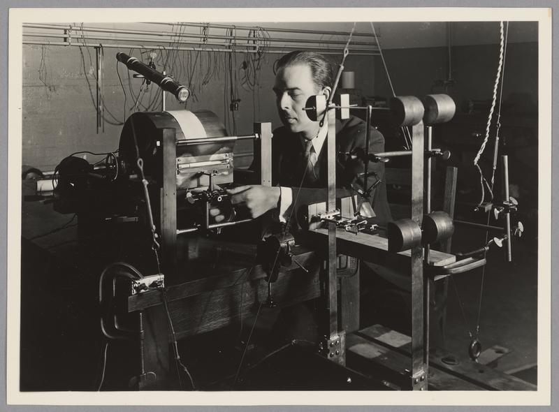 Arthur Claude Ruge with equipment to mimic an earthquake, circa 1934 ...