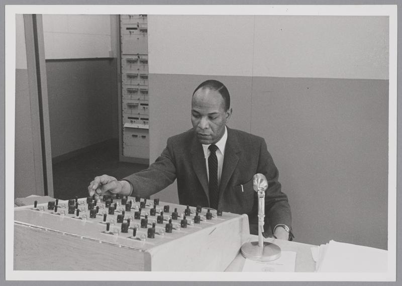 Professor Joseph R. Applegate in language lab with the "Linguatrainer ...
