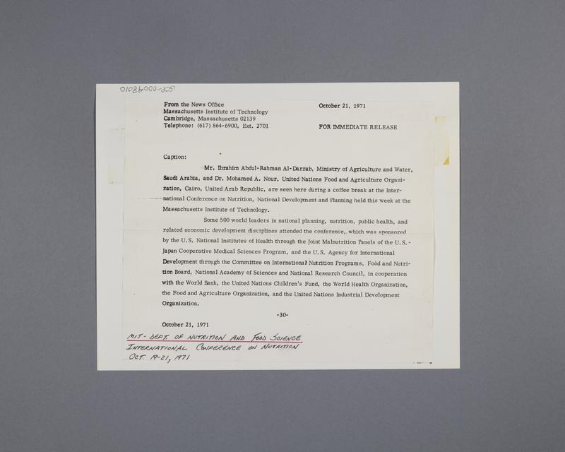 Department of Nutrition and Food Science -- Conferences | MIT Museum