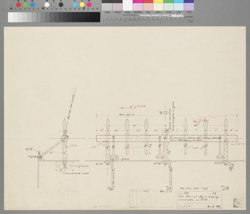 Pin rail at main rigging for # 499 | MIT Museum